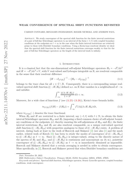 Pdf Weak Convergence Of Spectral Shift Functions Revisited