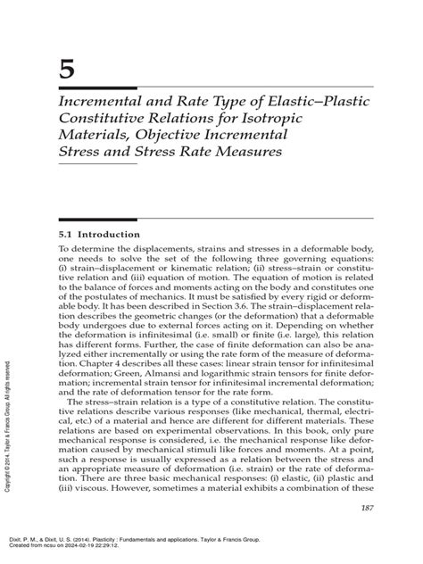Plasticity Fundamentals And Applications Chapter 5 Incremental And Rate Type Of Elastic