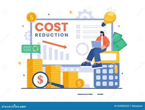 Cost Reduction Vector Illustration Depicting Decrease Price Minimization Or Falling Profit