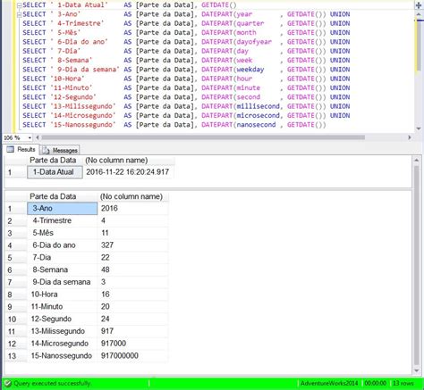 funções de data e hora no sql server