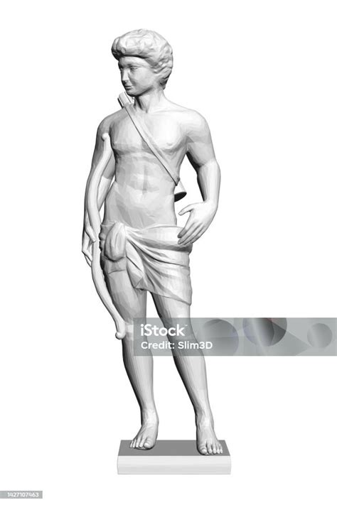 흰색 배경에 고립 된 남성 궁수의 다각형 모델 조각 정면보기 3d 벡터 일러스트레이션 3차원 형태에 대한 스톡 벡터 아트 및 기타 이미지 Istock