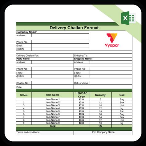 Delivery Challan Format In Excel Word Pdf Free Download