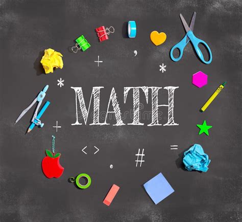 Math Theme With School Supplies On A Chalkboard Stock Image Image Of