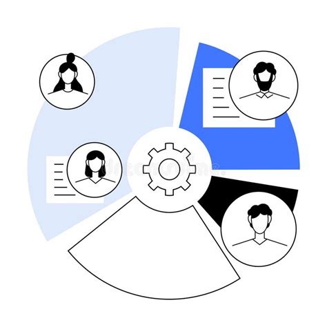 Team Collaboration Chart With Gear And Four Human Figures In Circular Segment Design Stock