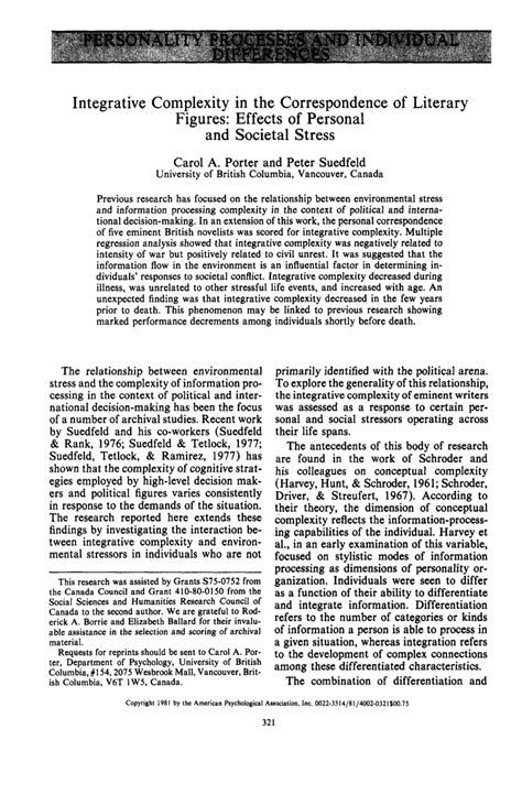 Pdf Integrative Complexity In The Correspondence Of Literary Figures