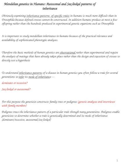 Pptx 1 Mendelian Genetics In Humans Autosomal And Sex Linked