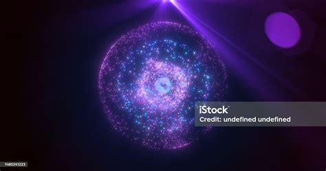 추상적인 둥근 보라색 구체는 우주의 입자와 점의 원자를 가진 빛나는 에너지 마법 분자입니다 추상적 인 배경 3차원 형태에 대한 스톡 사진 및 기타 이미지 Istock