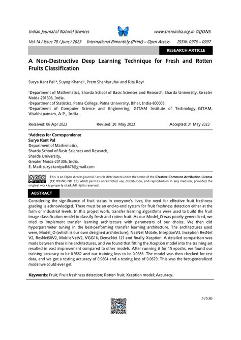 Pdf A Non Destructive Deep Learning Technique For Fresh And Rotten