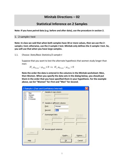 Minitab Directions Statistical Inference On Samples
