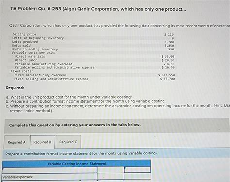 solved tb problem qu 6 253 algo ﻿qadir corporation which