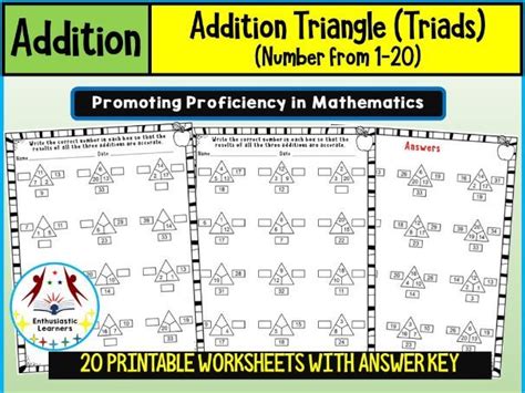 Addition Triangle Triads Worksheets 1 20 Beginner To Intermediate Level Math Problems
