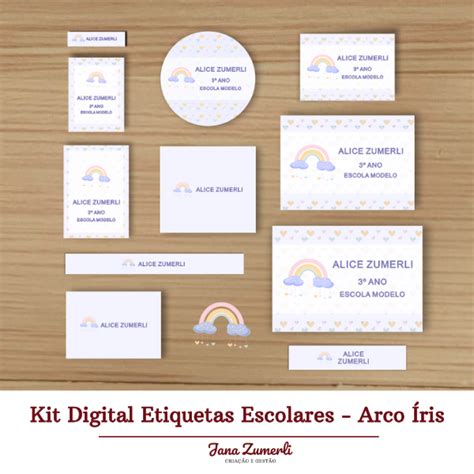 Kit Digital Etiquetas Escolares Arco Íris Jana Zumerli