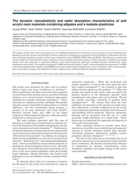 Pdf The Dynamic Viscoelasticity And Water Absorption Characteristics Of Soft Acrylic Resin
