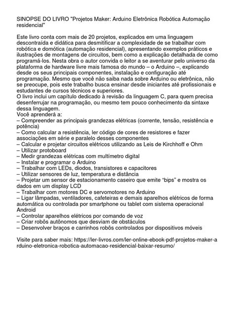projetos maker arduino eletrônica robótica automação residencial pdf
