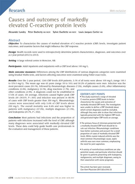 Pdf Causes And Outcomes Of Markedly Elevated C Reactive Protein Levels