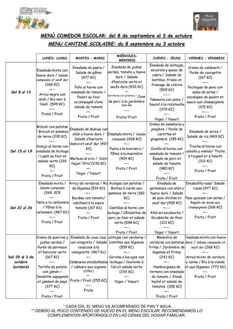MenÚ Escolar Septiembre 2025 Ceip Puente Sardas