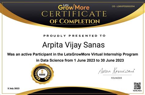 Arpita Sanas On Linkedin Letsgrowmore Internship Datascience