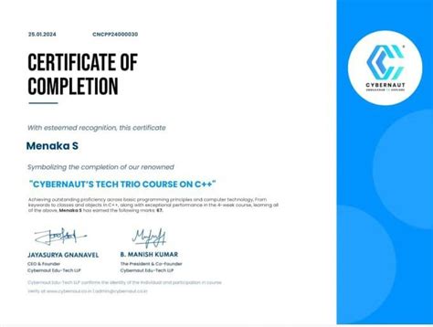 Menaka Saravanan On Linkedin Cybernaut Cpp Techtrio Learningjourney