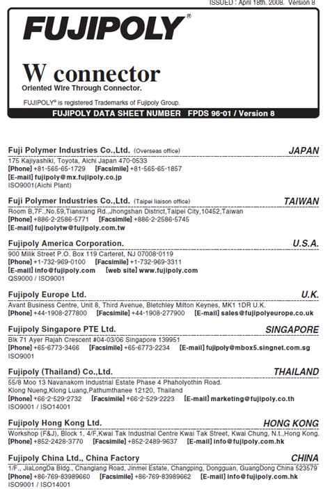 W Connector Data Sheet Electronic Products