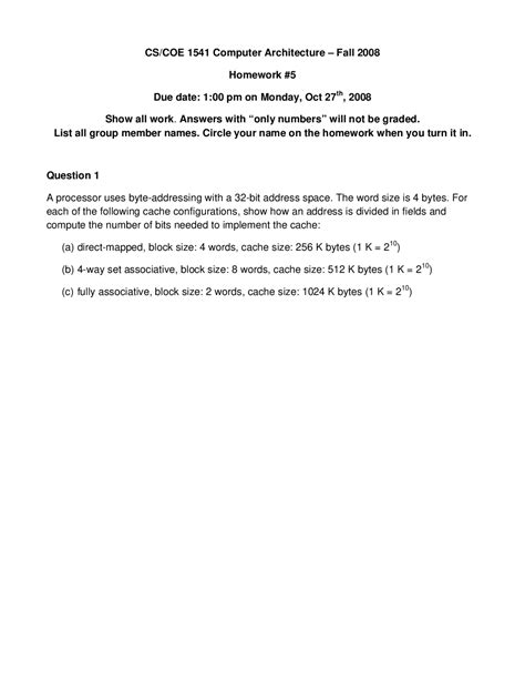 Homework 5 Problems Introduction To Computer Architecture Coe 1541