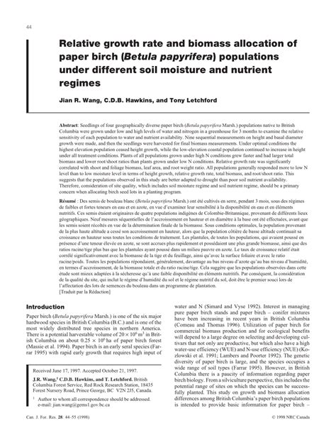 Pdf Relative Growth Rate And Biomass Allocation Of Paper Birch Betula Papyrifera Populations