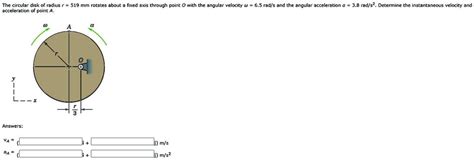 Solved The Circular Disk Of Radius R 519 Mm Rotates About A Fixed