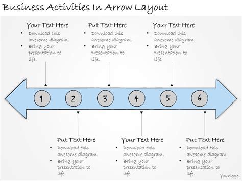 Business Ppt Diagram Business Activities In Arrow Layout Powerpoint Template PowerPoint