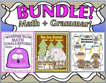 Bundle Math Grammar Google Slides Independent Workbook Task Cards Game
