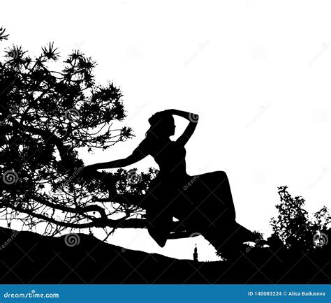 Vector Silhouette Illustration Of Yang Girl Sitting On The Tree CartoonDealer Com 140083224