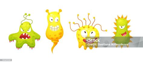 미생물 박테리아 미생물 귀여운 세균 바이러스 세포 재미있는 웃는 얼굴을 가진 간균 바이러스 박테리아 이모티콘 미생물 괴물 미소 병원균 미생물 코로나바이러스 만화 캐릭터 0