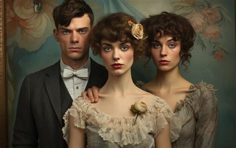 Premium AI Image People In A Vintage Portrait Posing Facing Forward