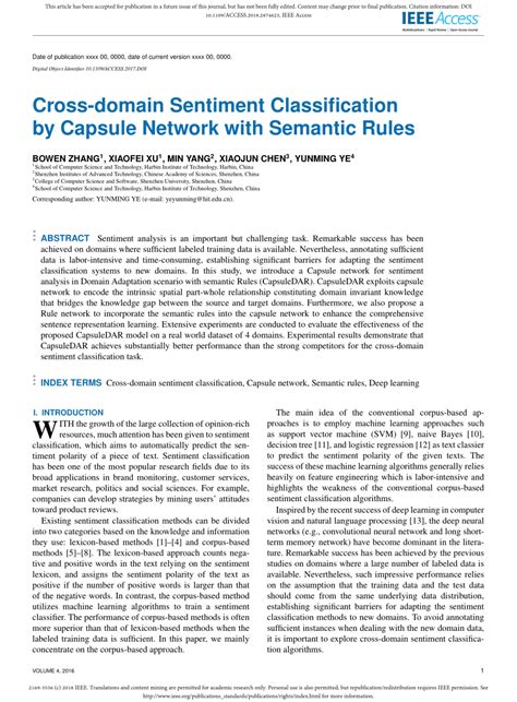 Pdf Cross Domain Sentiment Classification By Capsule Network With Semantic Rules