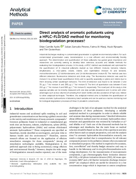 Pdf Direct Analysis Of Aromatic Pollutants Using A Hplc Fld Dad Method For Monitoring