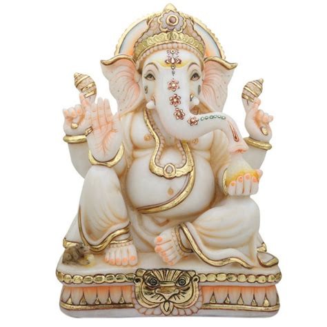 Ganesha Murti Statue 12 Gold Leaf Marble Home First Ganapati Idol