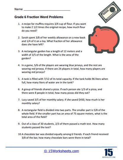 Fraction Word Problems Worksheets For Grade 6 Lesson 2 Fractions For