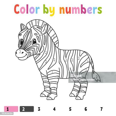 숫자로 색상을 아이 들을 위한 색칠 하기 책 쾌활 한 성격 벡터 일러스트입니다 귀여운 만화 스타일입니다 손으로 그린 어린이를 위한 판타지 페이지 흰색 배경에 고립입니다 0