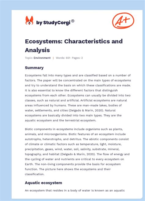 Ecosystems Characteristics And Analysis Free Essay Example