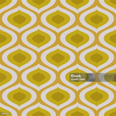 미드 센추리 모던 스타일 기하학적 원활한 반복 패턴 오지 모티프와 오렌지와 녹색의 그늘에서 복고풍 패턴 패턴에 대한 스톡 벡터