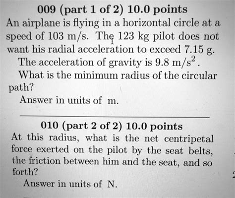 Solved Part Of Points An Airplane Is Flying In A Horizontal Circle At Speed Of