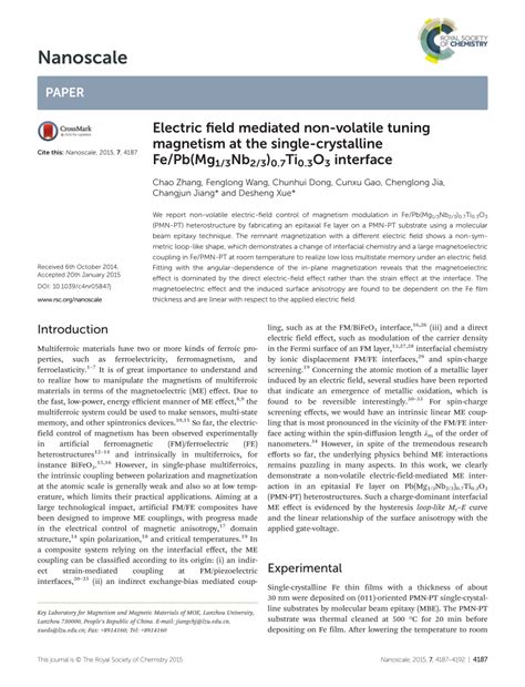 Pdf Electric Field Mediated Non Volatile Tuning Magnetism At Single