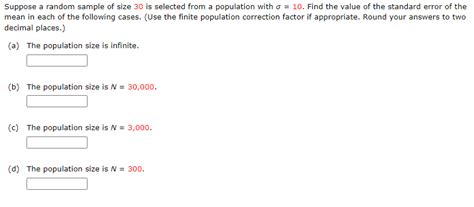 solved suppose a random sample of size 30 is selected from a