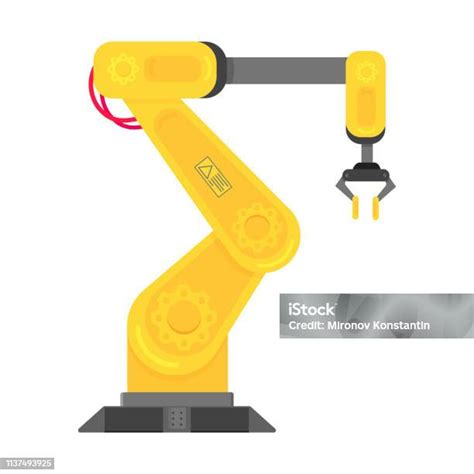 로봇 팔 평면 스타일 디자인 벡터 일러스트 아이콘 기호 흰색 배경에 고립 로봇 팔 또는 손 산업용 로봇 매니 퓰 레이 터 현대 스마트 산업 40 기술 제조 공장 산업 건물에