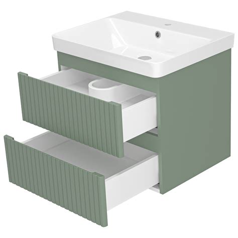 Тумба для ванной под раковину подвесная с 2 ящиками 60 см зеленая ...