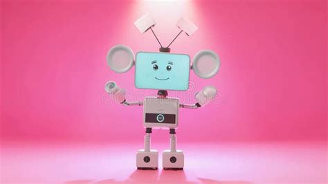 A Robot With A Smile On Its Face Is Standing In Front Of A Pink