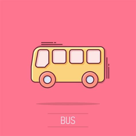 만화 스타일의 스쿨 버스 아이콘 격리된 흰색 배경에 있는 Autobus 벡터 만화 그림 코치 전송 비즈니스 개념 스플래시 효과 프리미엄 벡터