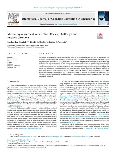 Pdf Feature Selection Methods For Microarray Cancer Classification
