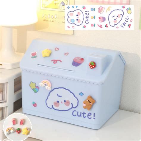 Badu Bg Издръжлив буркан за пестене на монети Мини къща Преносима карикатура Кутия за съхранение