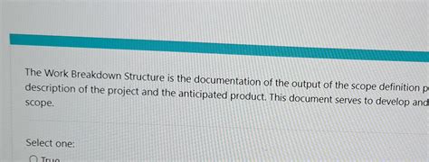 The Work Breakdown Structure Is The Documentation Of Chegg
