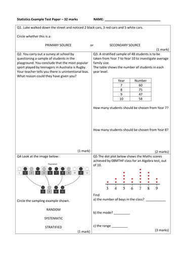 Statistics Year 8 Math Review Teaching Resources