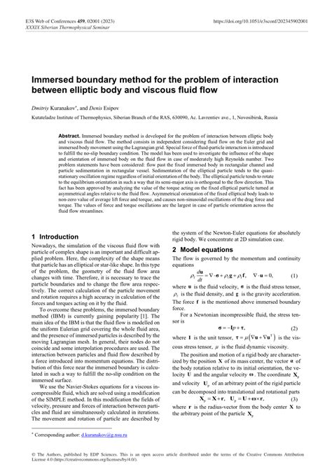 Pdf Immersed Boundary Method For The Problem Of Interaction Between